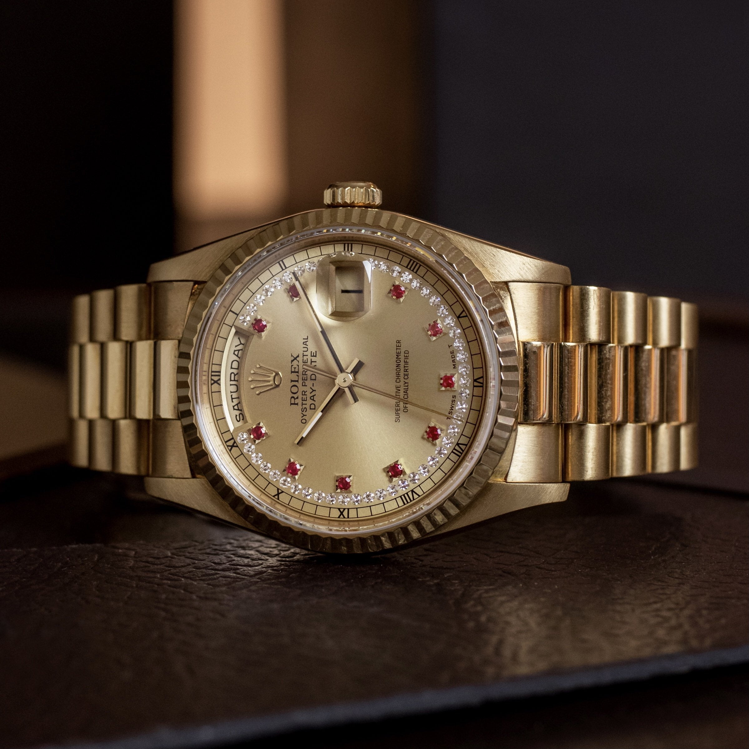 Rolex Day-Date 18238 'Ruby String Dial' - AMSTERDAM VINTAGE WATCHES