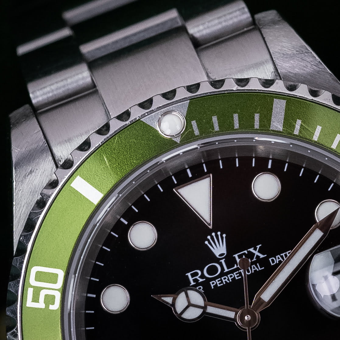 Rolex Submariner 16610LV 'Flat Four Kermit MK1' - Amsterdam Vintage Watches