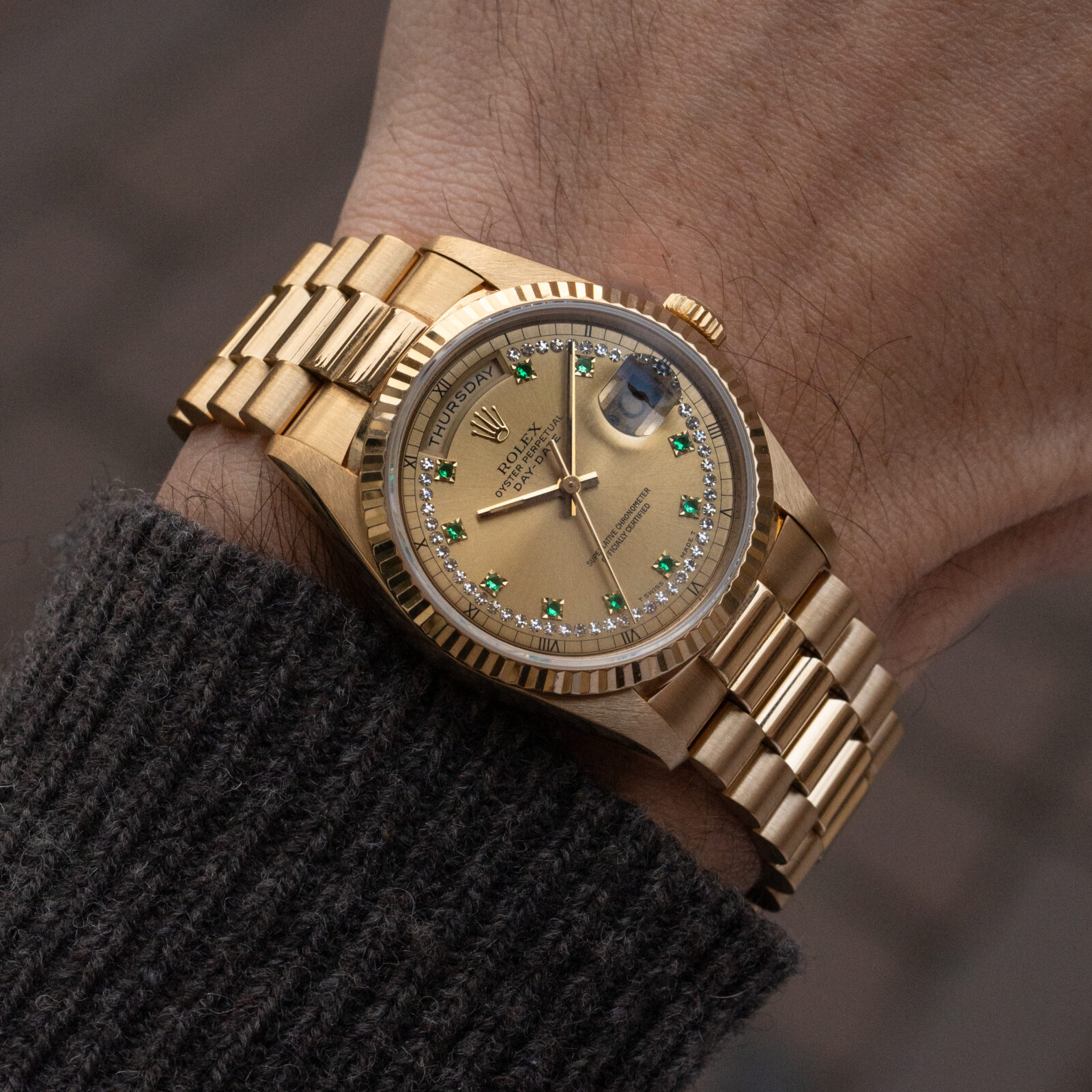 Rolex Day-Date 18238 'Emerald string' - Amsterdam Vintage Watches